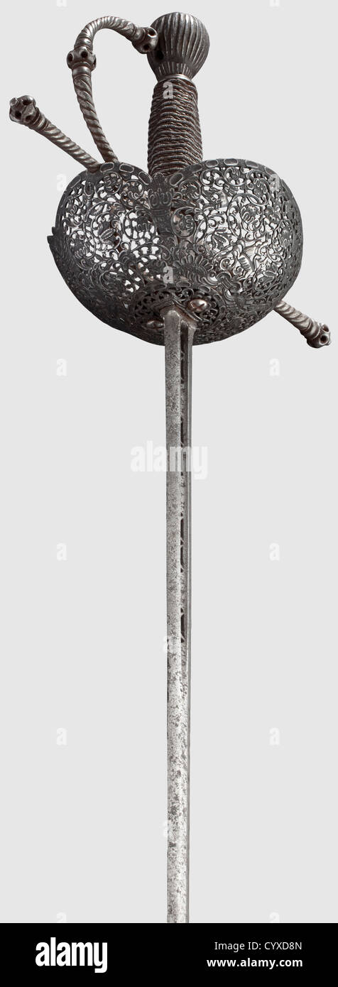 A Spanish cup-hilt rapier,circa 1660 Slightly pitted,flattened ridged ...
