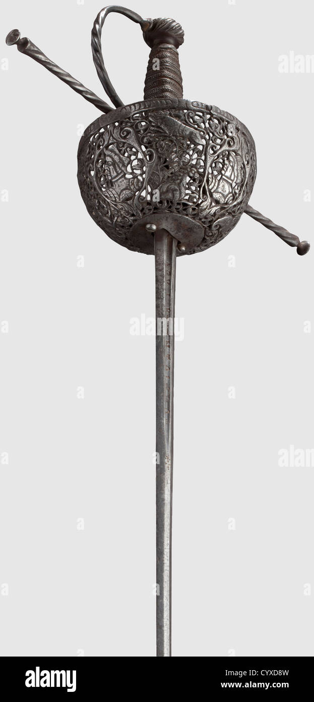 A Spanish cup-hilt rapier,circa 1650/60 Thrusting blade with flattened ...
