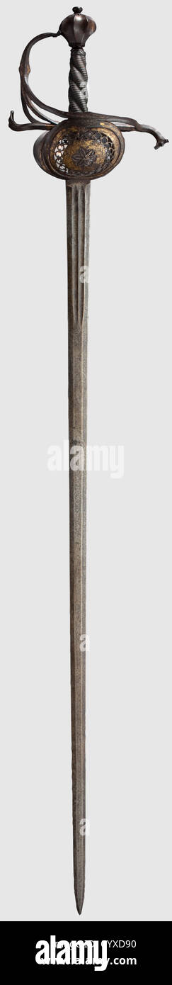 A German Pappenheim rapier,ca. 1630 Broad blade with double fullers at ...