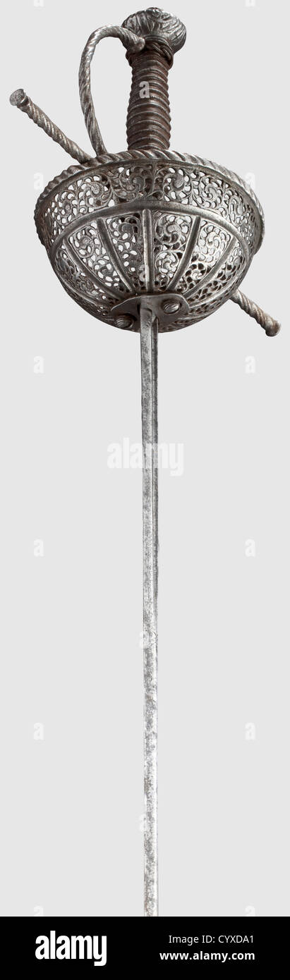 A Spanish cup-hilt rapier,circa 1650 Slender thrusting blade with short ...