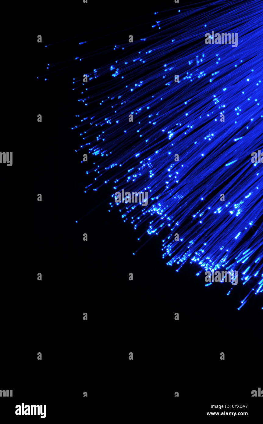 blue fiber optic on from computer network Stock Photo - Alamy