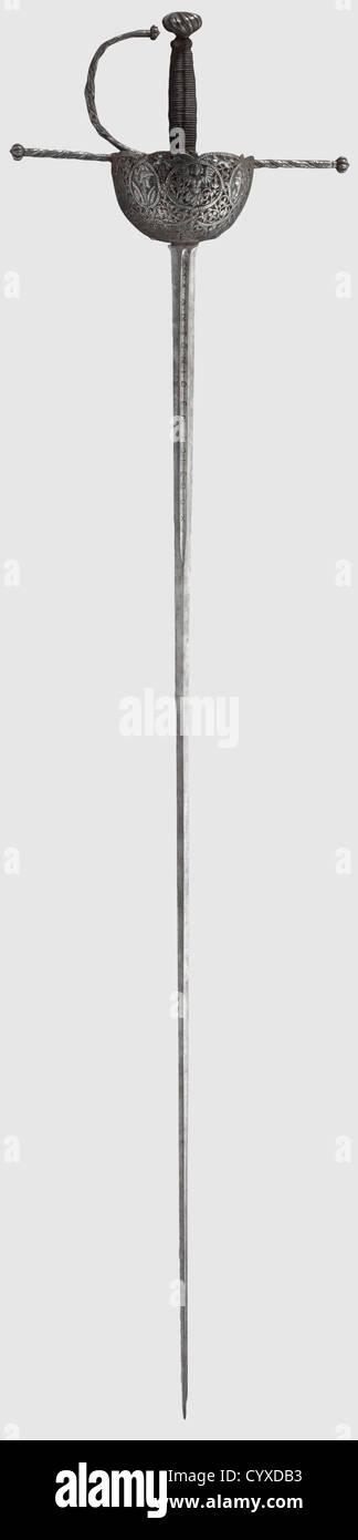 A Spanish chiseled cup-hilt rapier,probably Toledo,19th century Slender ...