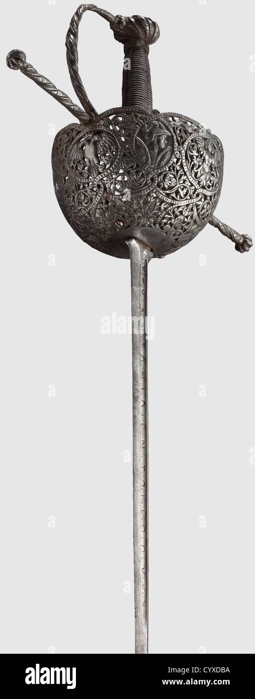 A Spanish chiseled cup-hilt rapier,probably Toledo,19th century Slender ...