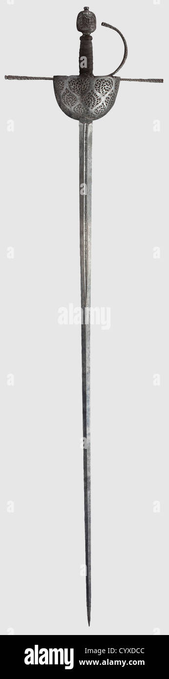 A Spanish chiselled cup-hilt rapier,circa 1660/70 Sturdy(earlier)blade ...