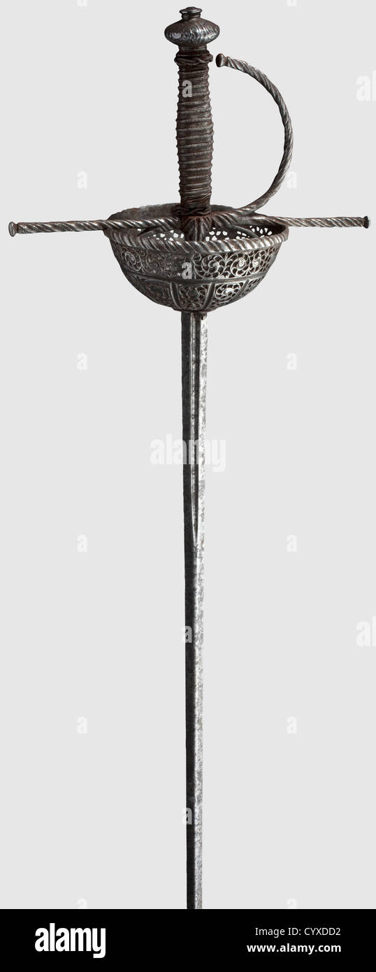 A Spanish cup-hilt rapier,circa 1650 Slender thrusting blade with short ...