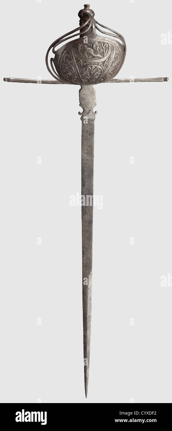 A Spanish chiselled left-hand dagger, late 17th century Double-edged ...