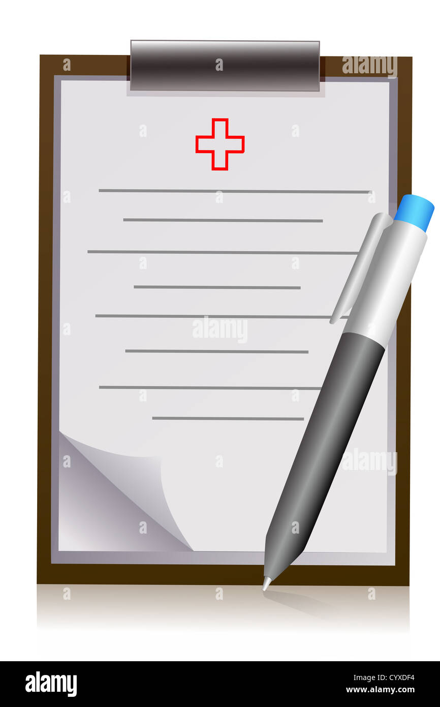 illustration of doctor's letter pad with pen on white background Stock ...
