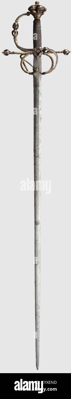 A magnificent German/Dutch gilt rapier,circa 1610/20 Flatly ridged ...