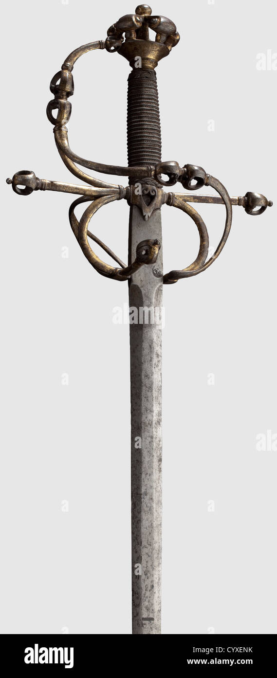 A magnificent German/Dutch gilt rapier,circa 1610/20 Flatly ridged ...