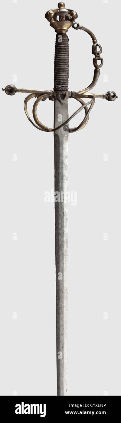 A magnificent German/Dutch gilt rapier,circa 1610/20 Flatly ridged ...