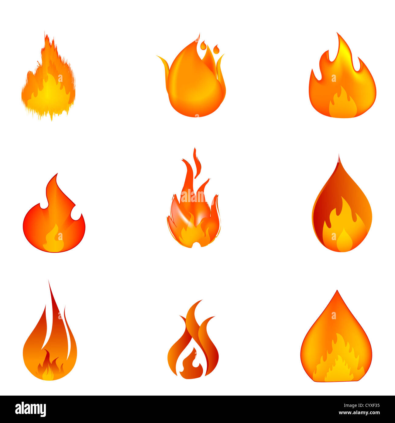 illustration of shapes of fire on white background Stock Photo - Alamy