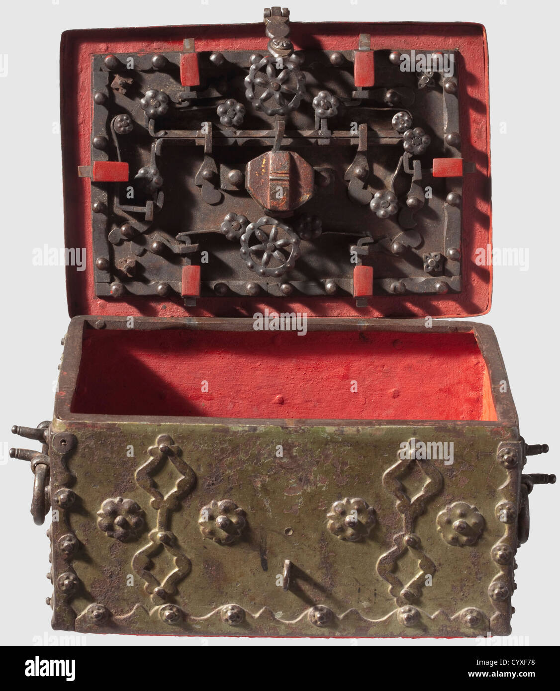 A German iron strongbox,17th century Rectangular casket in the shape of ...