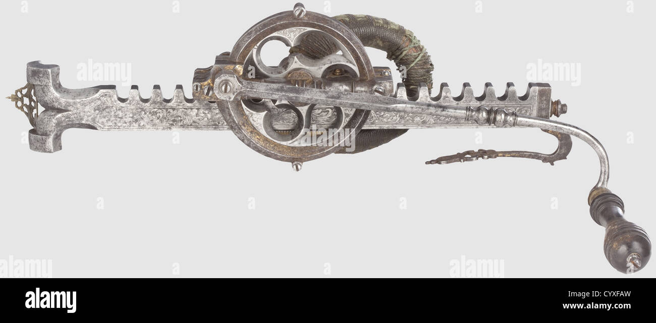An etched Saxon crossbow cranequin with gold inlay,dated 1737 Forged ...