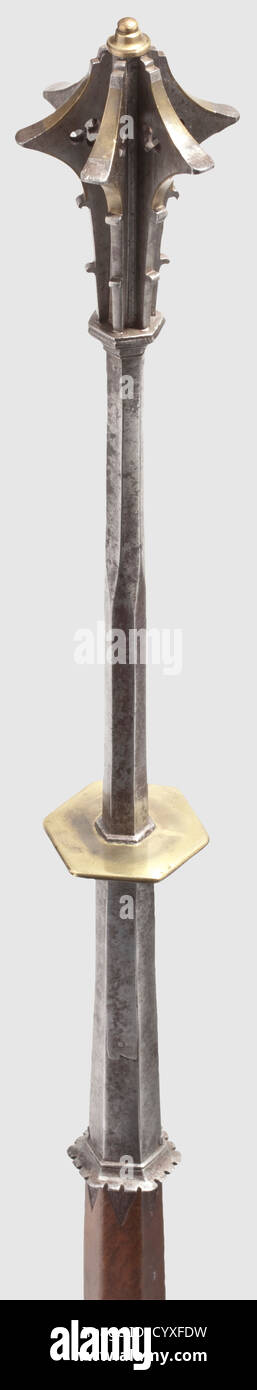 A German gothic mace,circa 1480 Six-sided striking head with broadly ...