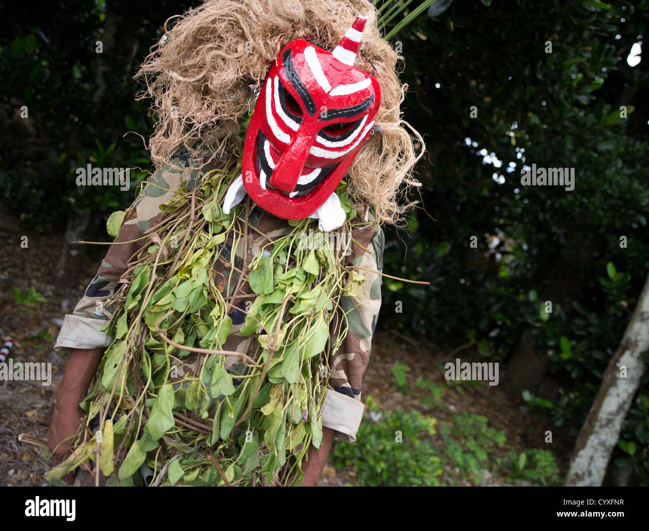 Okinawan Man with Fusamarah rain god mask, Mushaama Harvest Festival ...