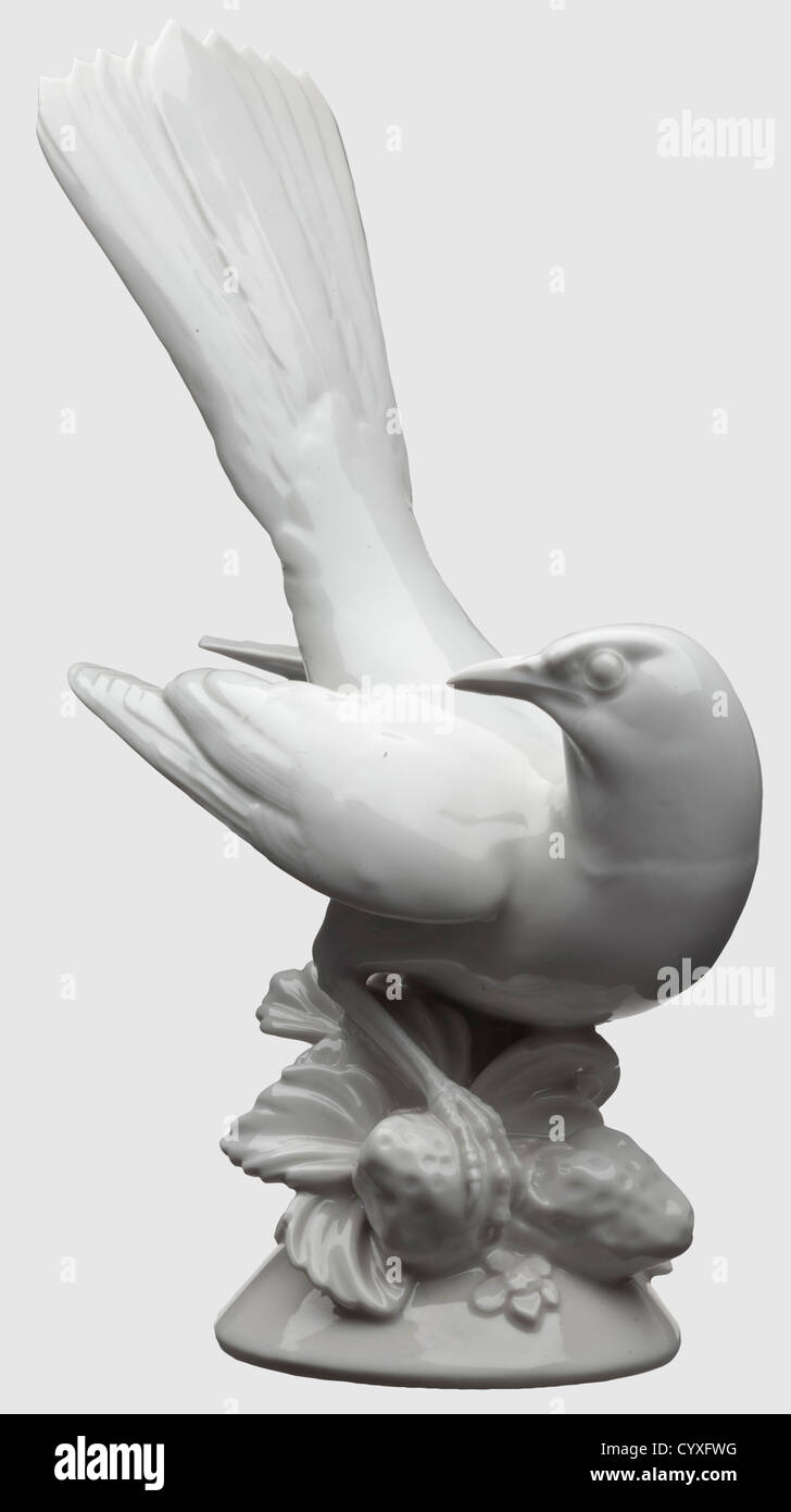 A blackbird, Allach Porcelain Factory White glazed porcelain. The base ...