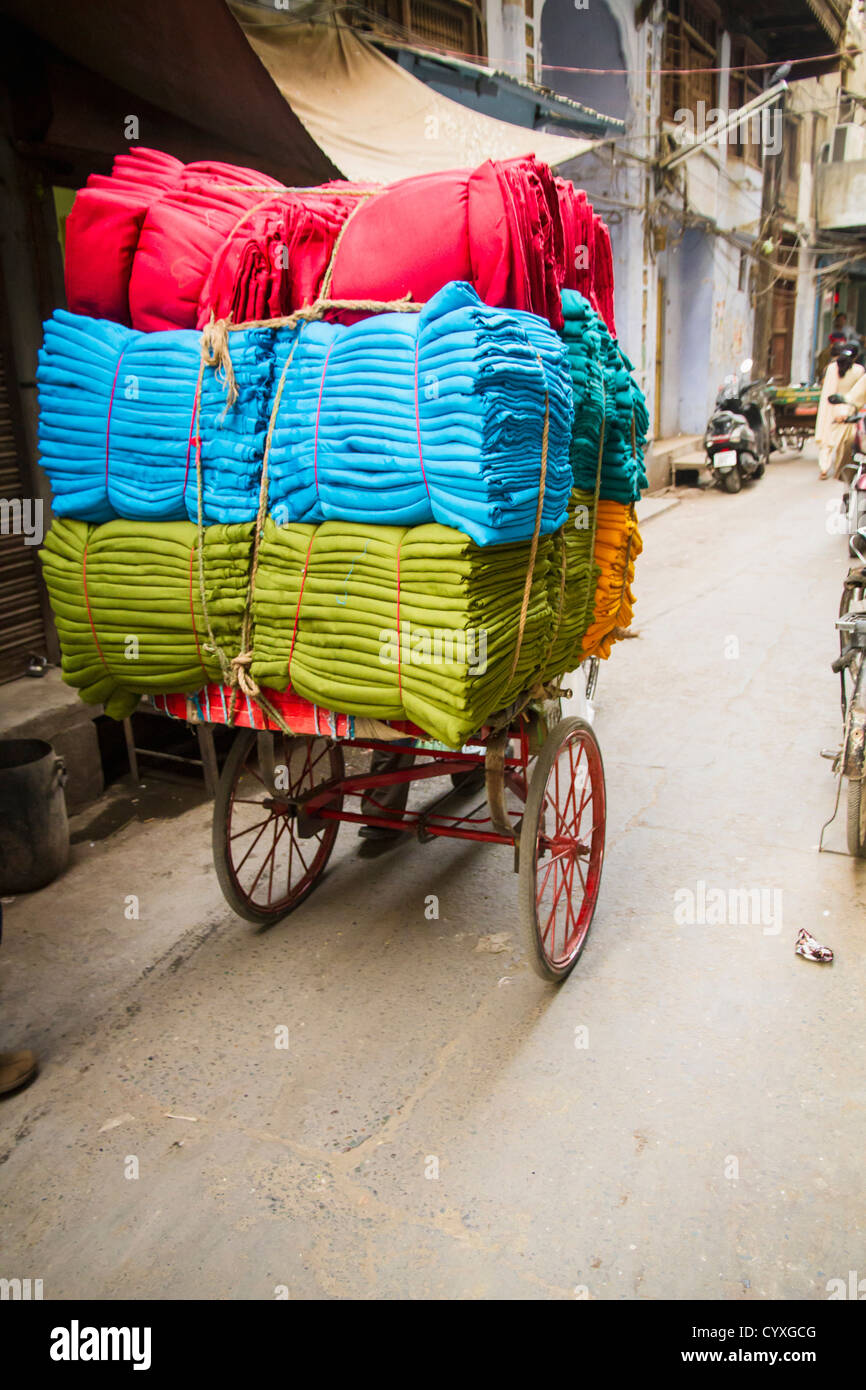 India, Amritsar, Colourful cotton textile on riksha Stock Photo - Alamy