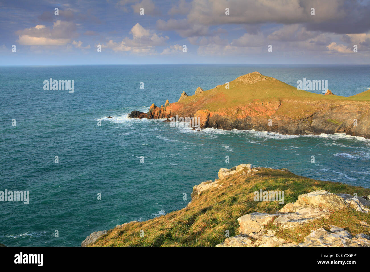 Rumps point on coastal path from Pentire point, North Cornwall, England ...