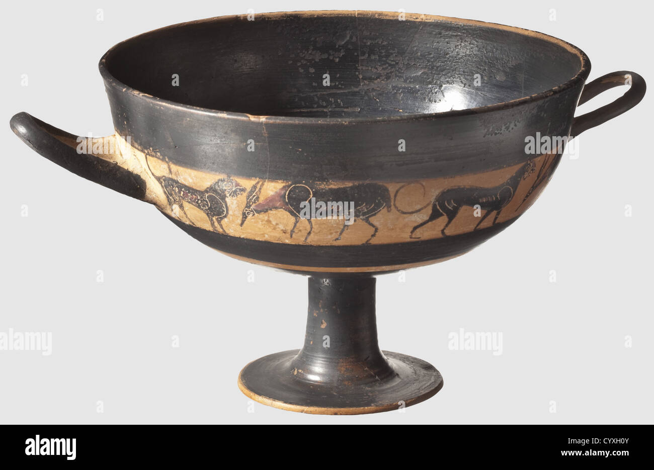 A black Attic kylix,6th/5th Century B.C. Reddish clay. Hemispherical ...