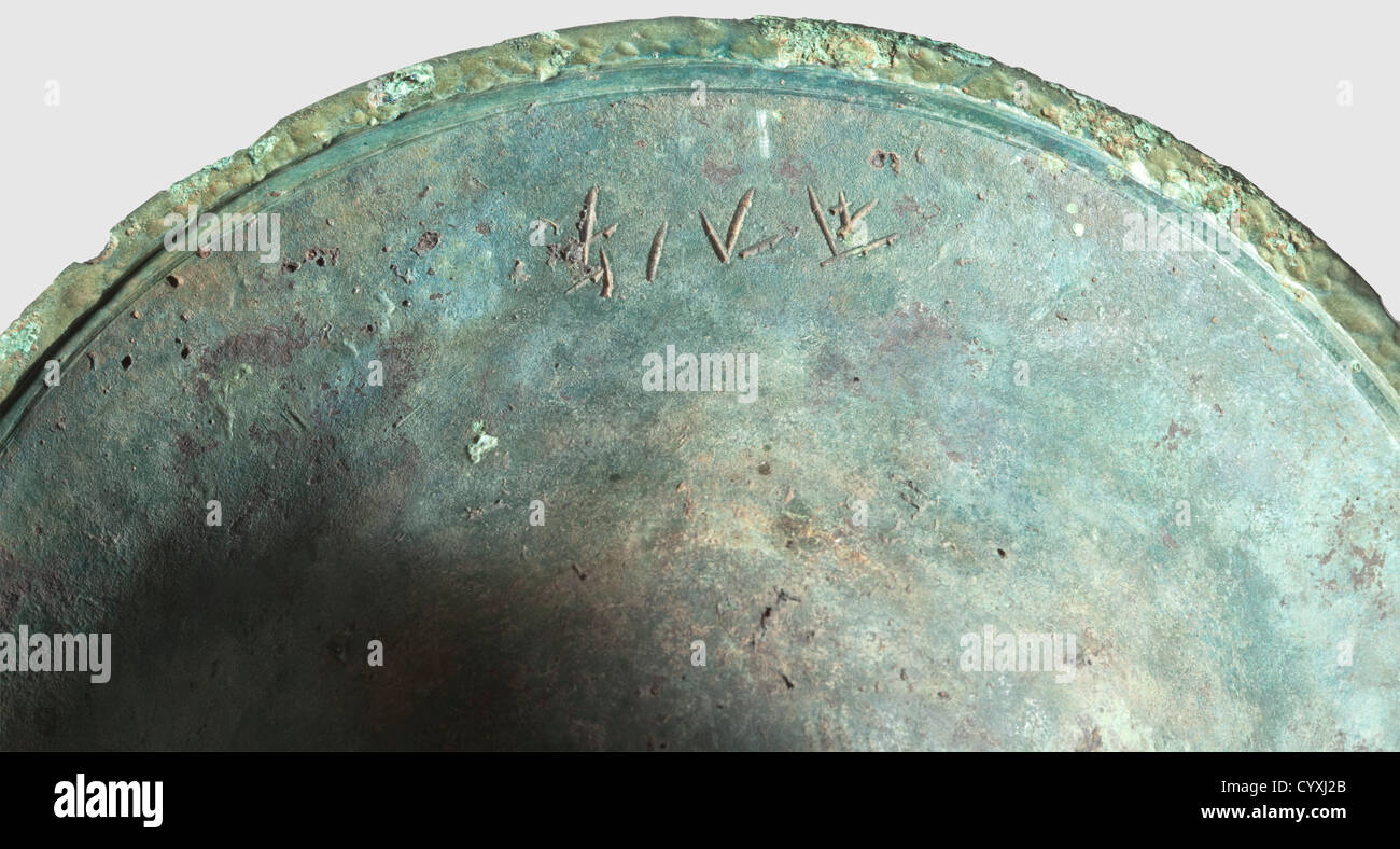 A Greek torch holder, 4th / 3rd century BC. Bronze with emerald green ...
