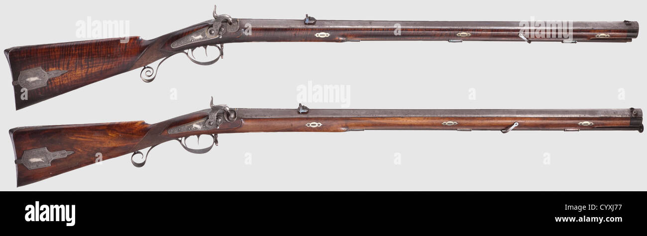 A pair of percussion rifles,E. Fuchs in Hanover,circa 1845. Browned ...