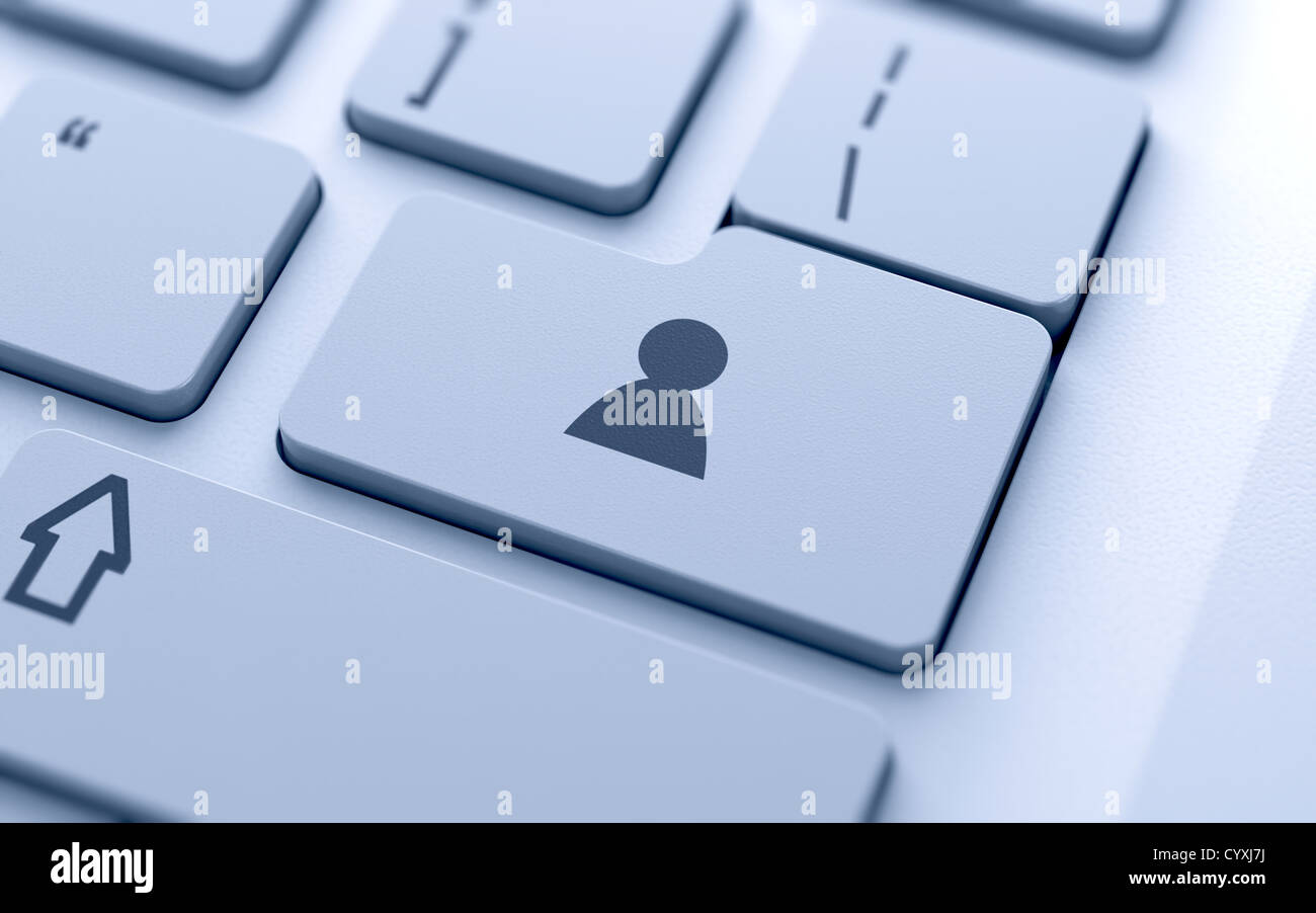 3d illustration of male avatar sign button on keyboard with soft focus ...