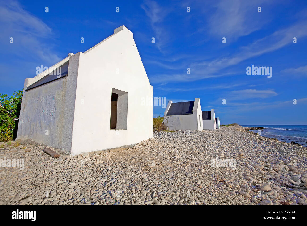 Historical white slave huts on Bonaire, Caribbean Stock Photo - Alamy