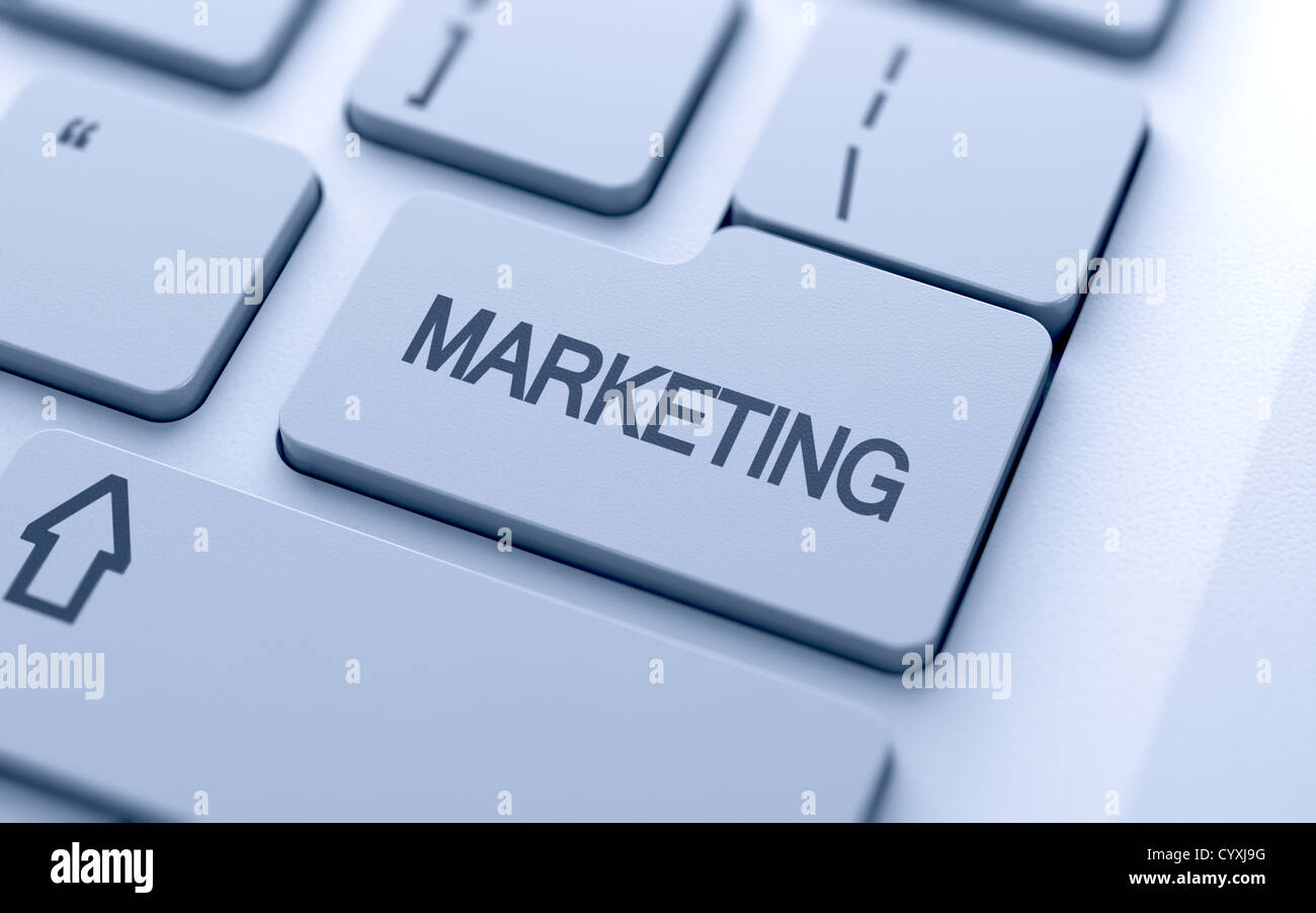 Marketing button on keyboard with soft focus Stock Photo - Alamy