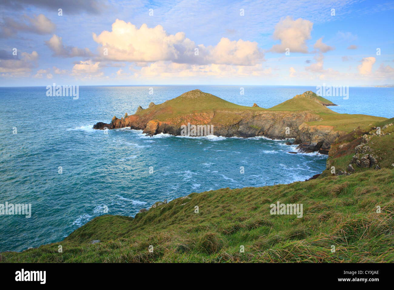 Rumps point with Mouls Island on coastal path from Pentire point, North ...