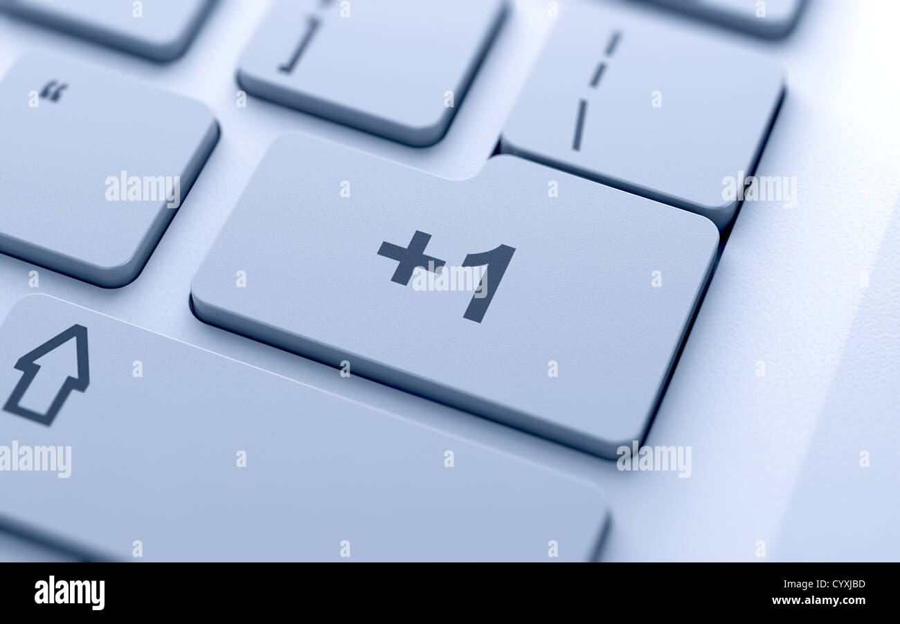 3d illustration of +1 sign button on keyboard with soft focus Stock ...