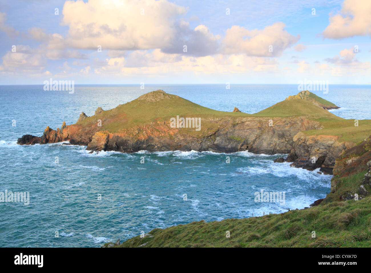 Rumps point with Mouls Island on coastal path from Pentire point, North ...