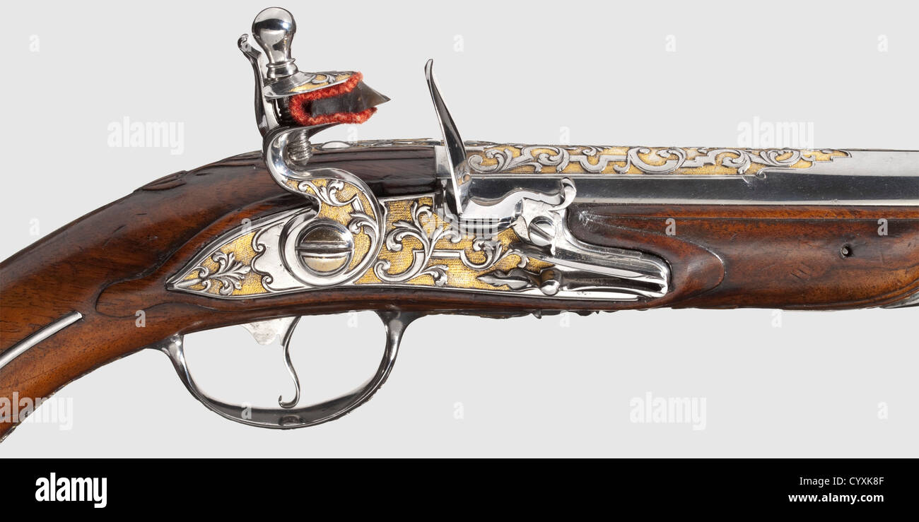 A pair of flintlock pistols,Liège,circa 1760. Smooth and round barrels ...
