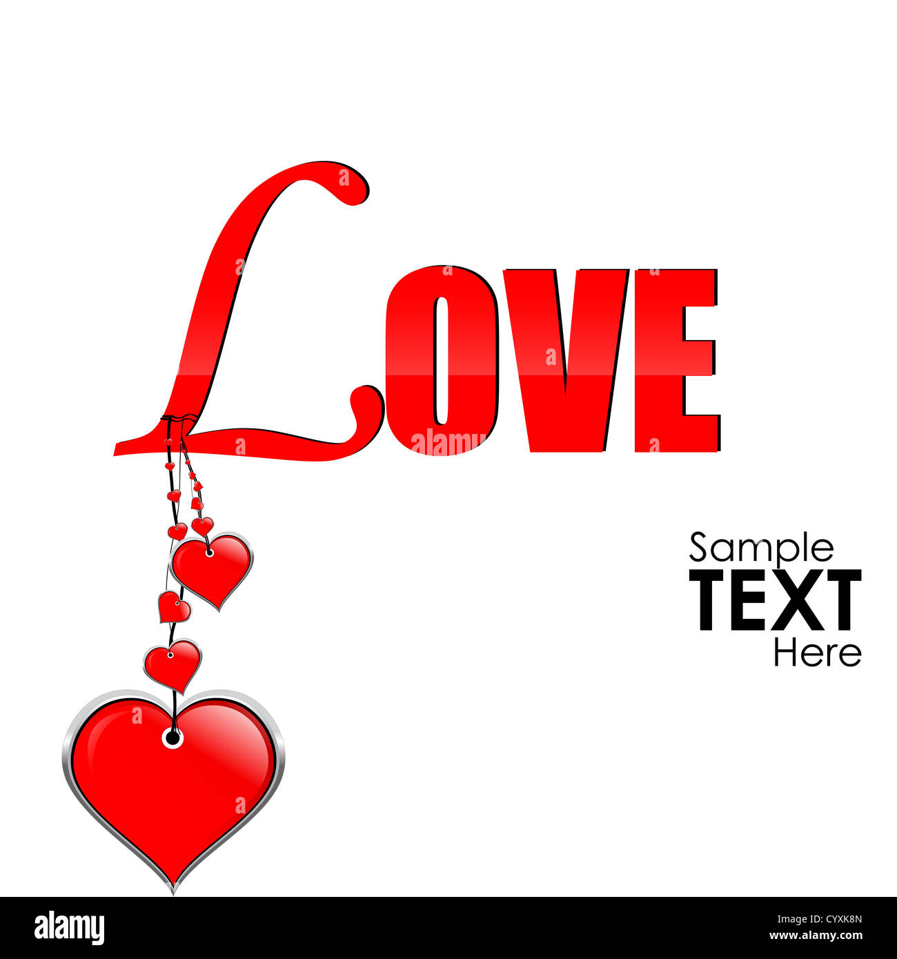 illustration of vector love text with hanging hearts Stock Photo - Alamy