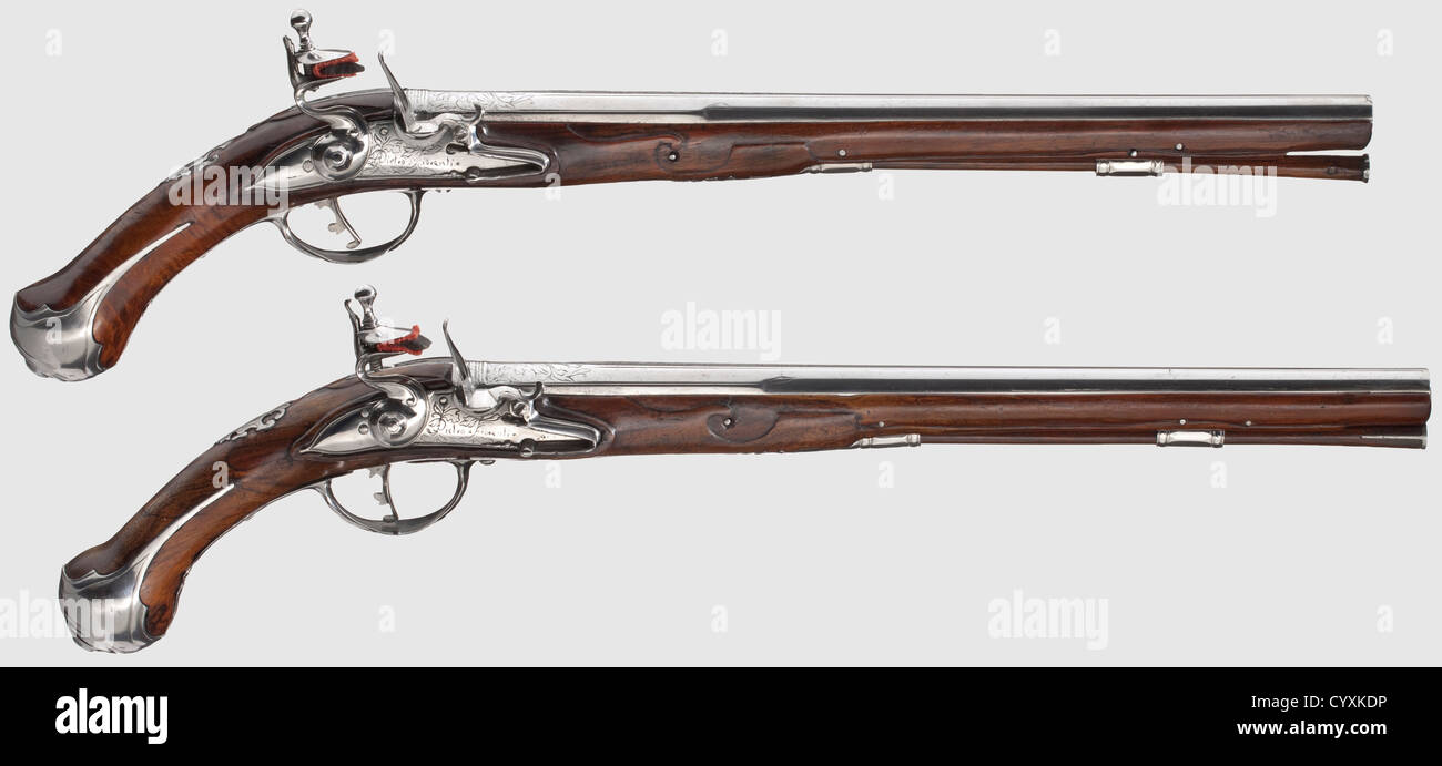 A pair of flintlock pistols,Pietro Fiorenti,Brescia,circa 1730. Smooth ...