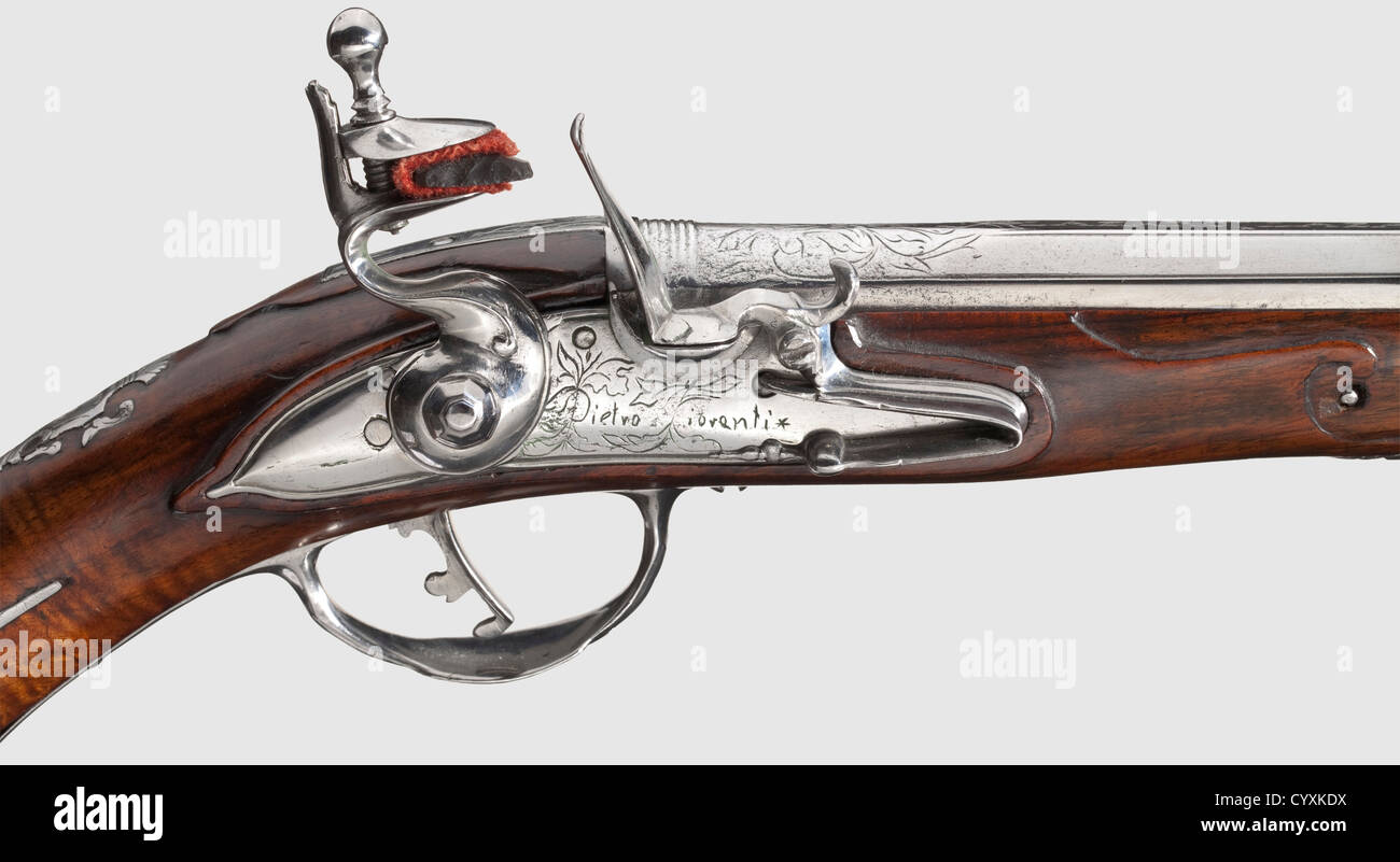 A pair of flintlock pistols,Pietro Fiorenti,Brescia,circa 1730. Smooth ...