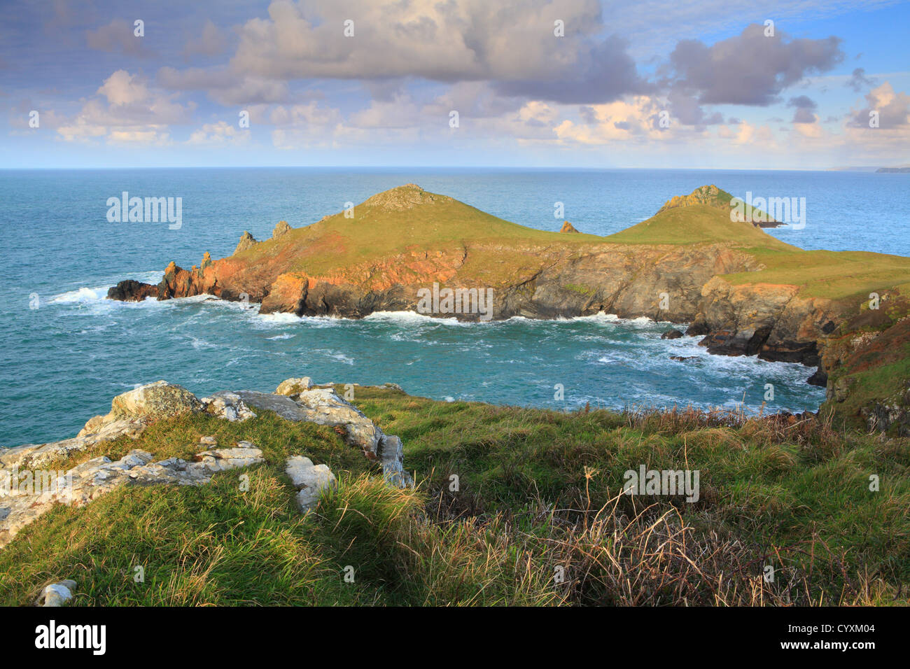 Rumps point with Mouls Island on coastal path from Pentire point, North ...