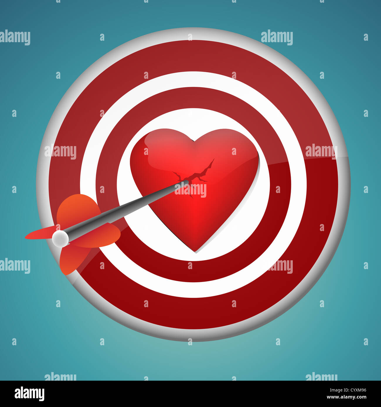 illustration of heart on dart board with arrow into it Stock Photo - Alamy