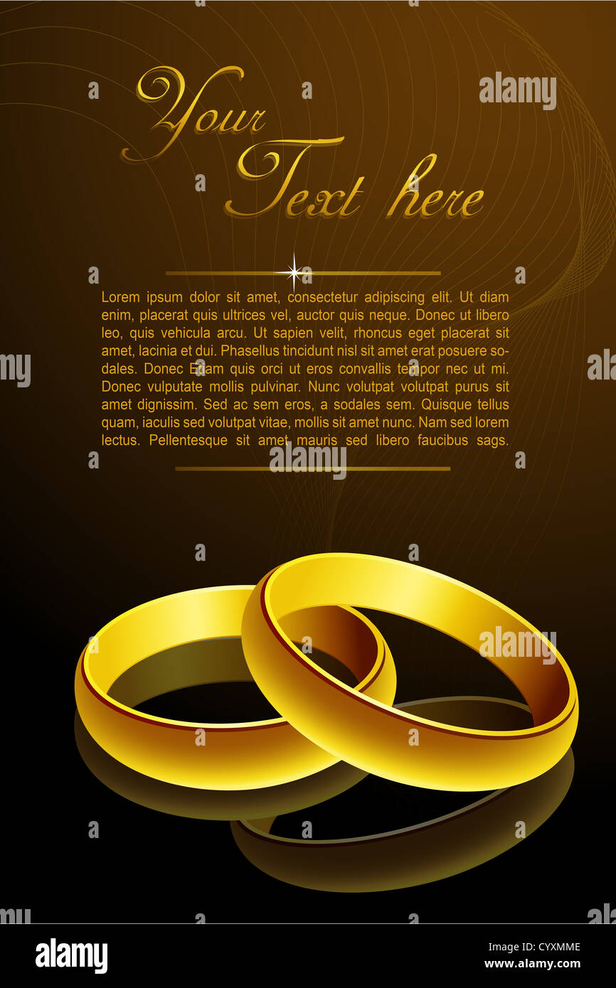illustration of gold wedding rings in abstract background with sample ...