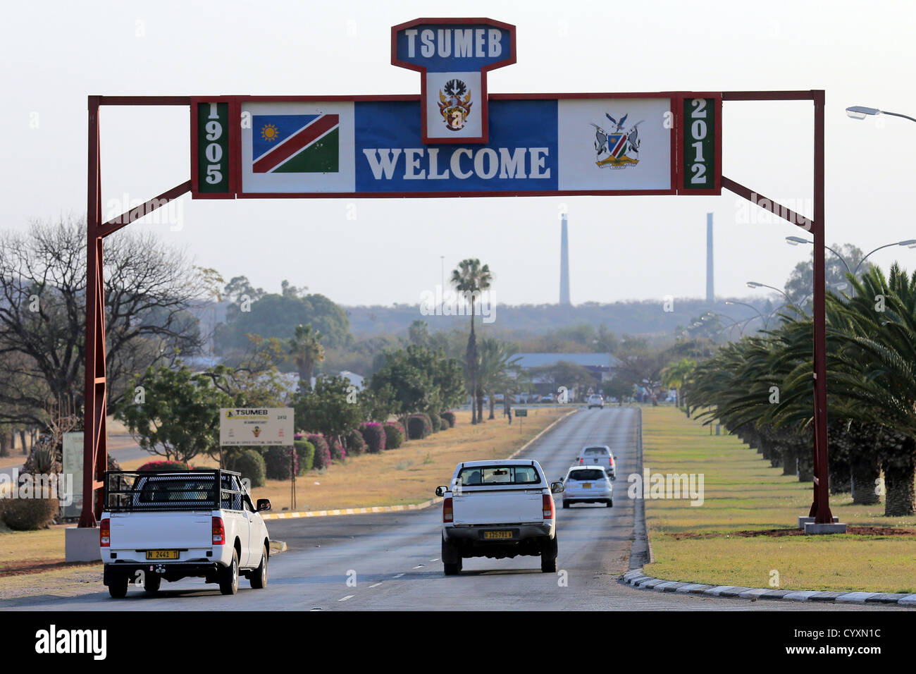 Town sign, entrance to the town Tsumeb, Namibia Stock Photo - Alamy
