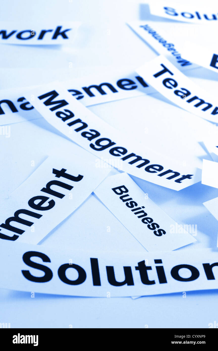 management concept with business elements on sheets of paper Stock ...