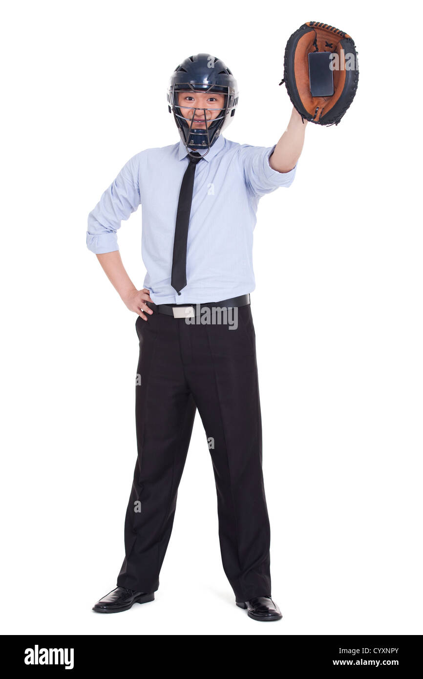 Businessman catching a smart phone Stock Photo - Alamy