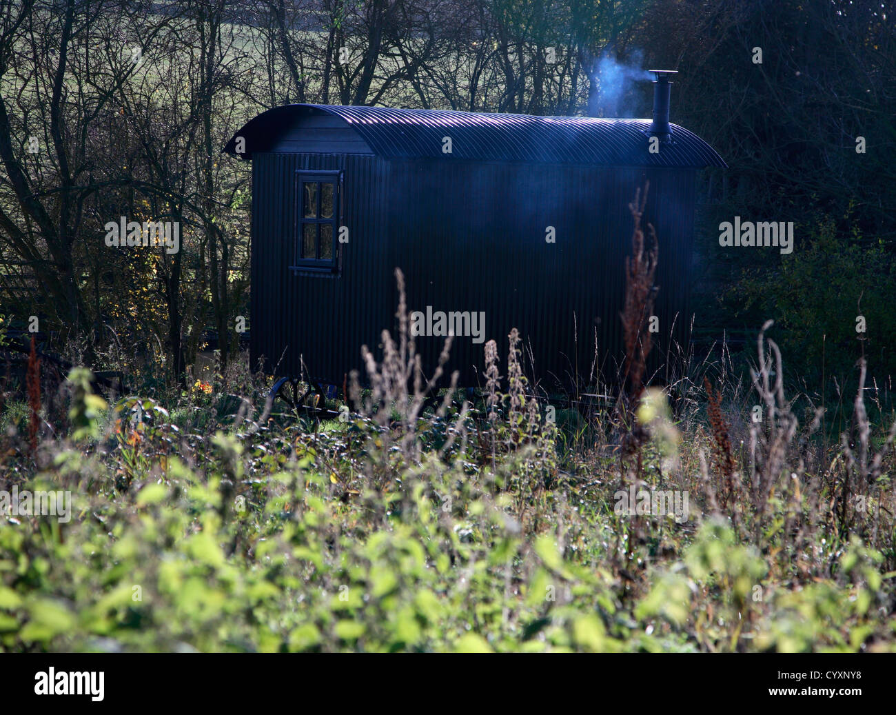 caravan hut chimney smoke Stock Photo - Alamy