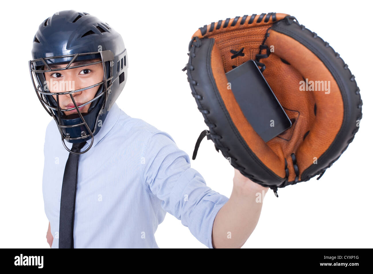 Businessman catching a smart phone Stock Photo - Alamy