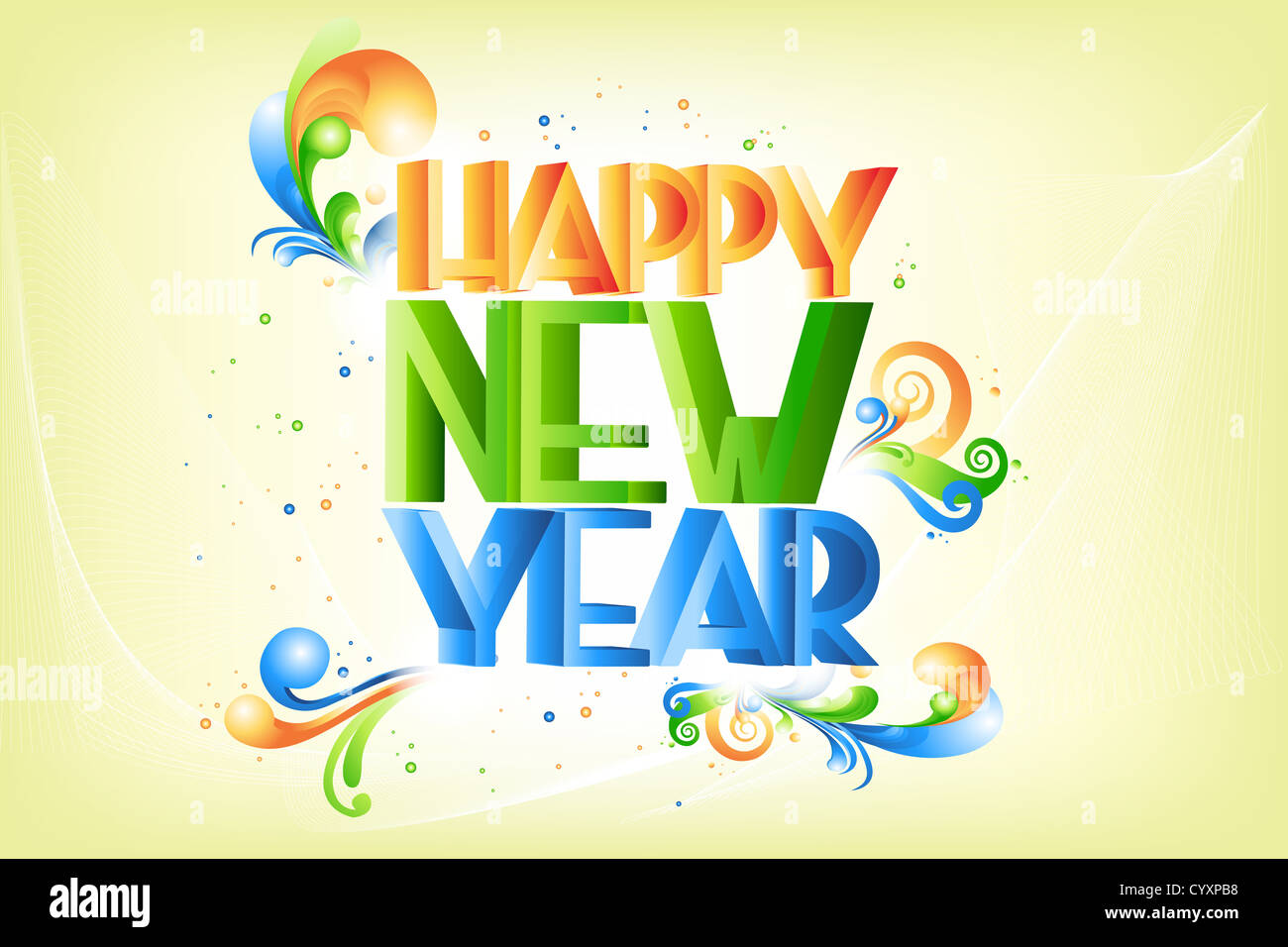 illustration of swirly and colorful new year text on abstract ...