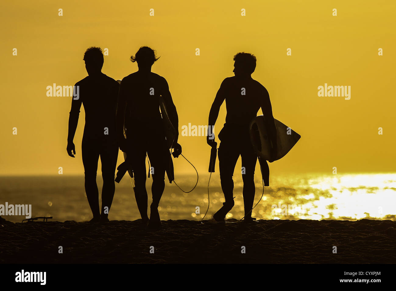 Three friends going for a surf session Stock Photo - Alamy