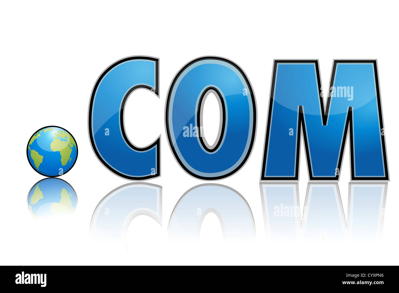 illustration of dot com with globe in place of dot Stock Photo - Alamy