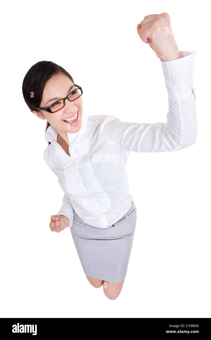 Cheerful young office lady celebrating Stock Photo - Alamy