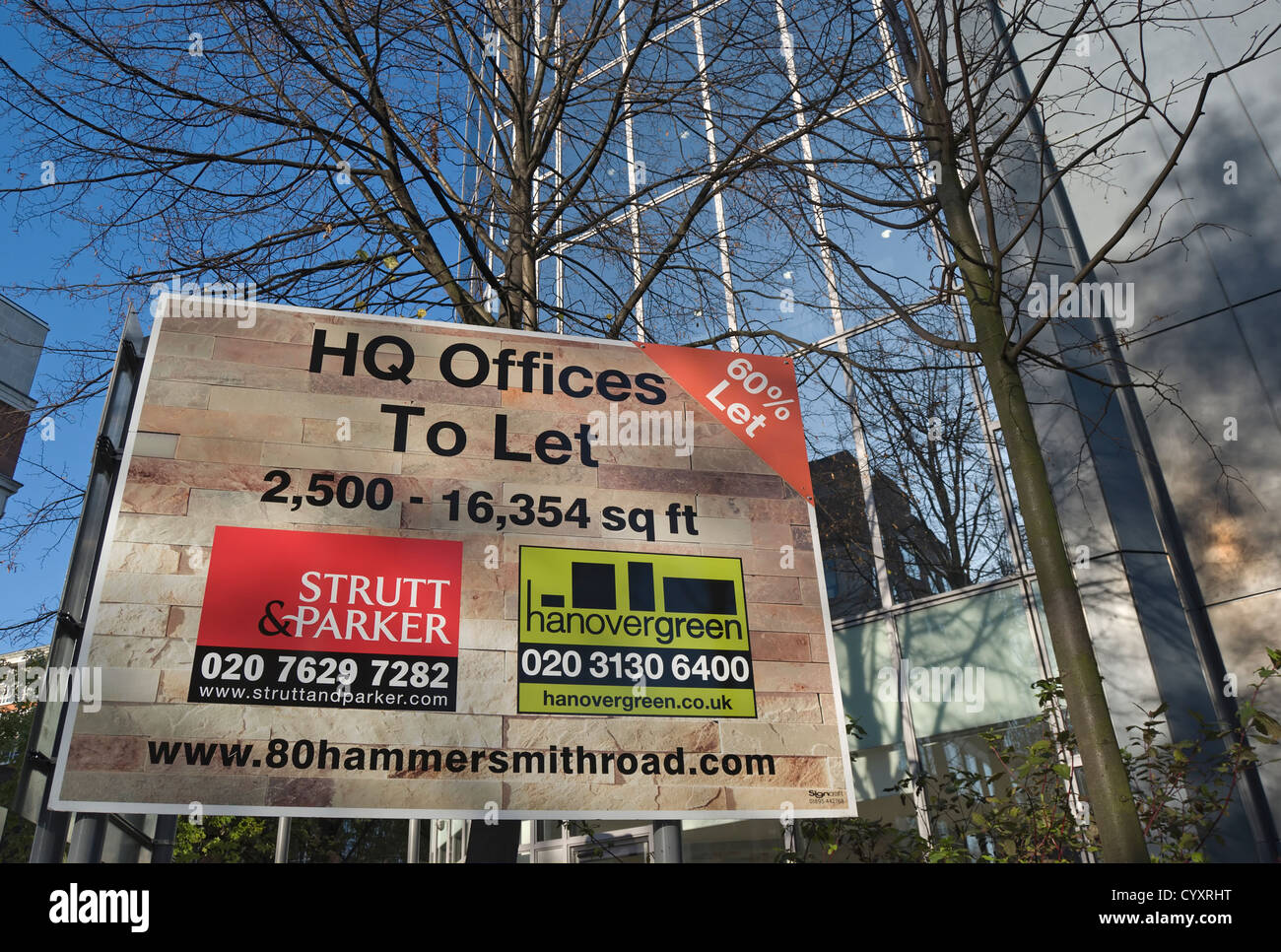 hq offices to let board outside an office block in hammersmith, london ...