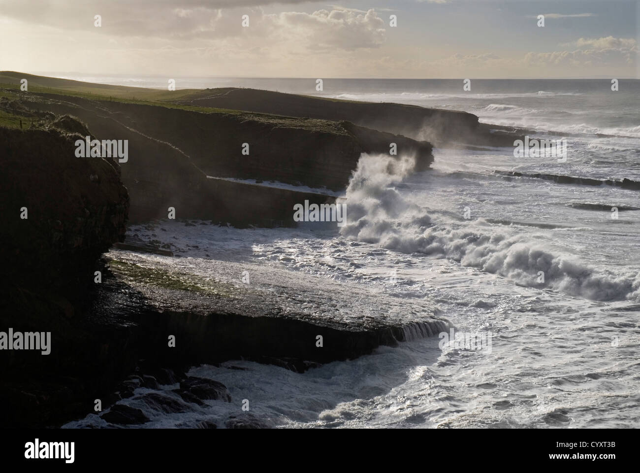 High waves crashing against headland. Eire Irish Northern Europe ...