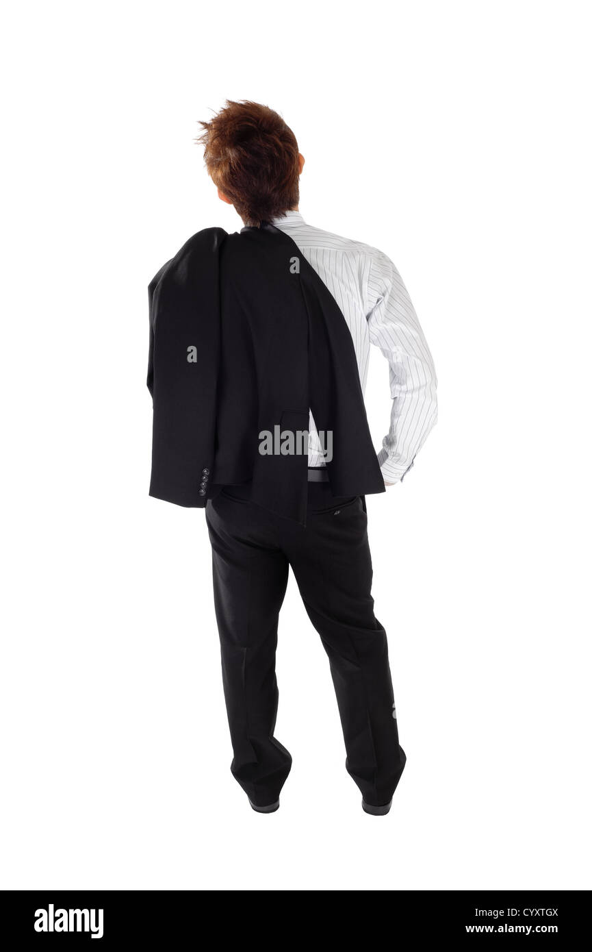 Business back, man put coat on shoulder after work Stock Photo - Alamy